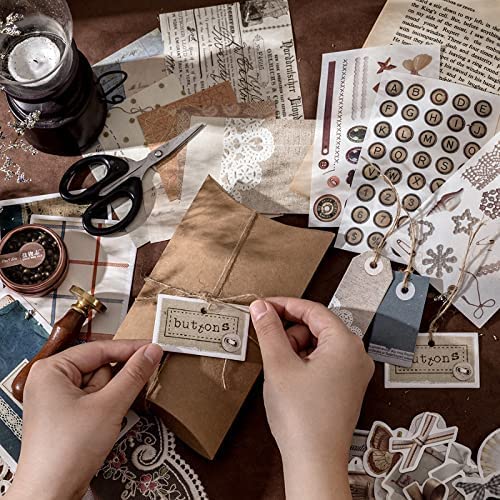 Yodely Vintage Scrapbooking Supplies, Junk Journal Supplies Kit DIY Journaling Aesthetic Stickers Vintage Antique Retro Natural Collection for DIY Scrapbook Planners Diary Journals Embellishment