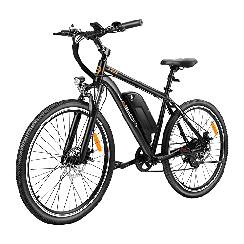 Jasion EB5 Electric Bike for Adults, 350W Electric Mountain Bike, 26'' Electric Commuter Bicycle with 20MPH Removable Battery, Shimano 7 Speed, Front Suspension (Black)