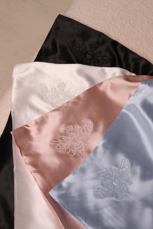 QUEEN BEE SILK - Silk Pillowcase for Hair and Skin - 22 Momme Mulberry Silk - Charmeuse Weave - Envelope Closure - Standard Size - White