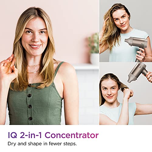 Shark HD112BRN Hair Blow Dryer HyperAIR Fast-Drying with IQ 2-in-1 Concentrator and Styling Attachments, Auto Presets, Rotatable Hot Air Brush, No Heat Damage, Ionic, Stone