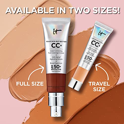 IT Cosmetics CC+ Cream, Medium (W) - Color Correcting Cream, Full-Coverage Foundation, Hydrating Serum & SPF 50+ Sunscreen - Natural Finish - 1.08 fl oz