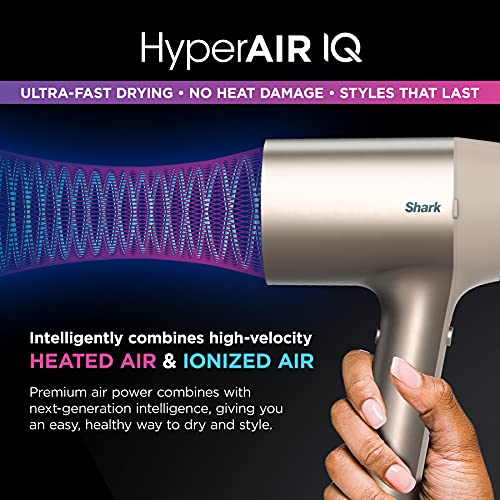 Shark HD112BRN Hair Blow Dryer HyperAIR Fast-Drying with IQ 2-in-1 Concentrator and Styling Attachments, Auto Presets, Rotatable Hot Air Brush, No Heat Damage, Ionic, Stone