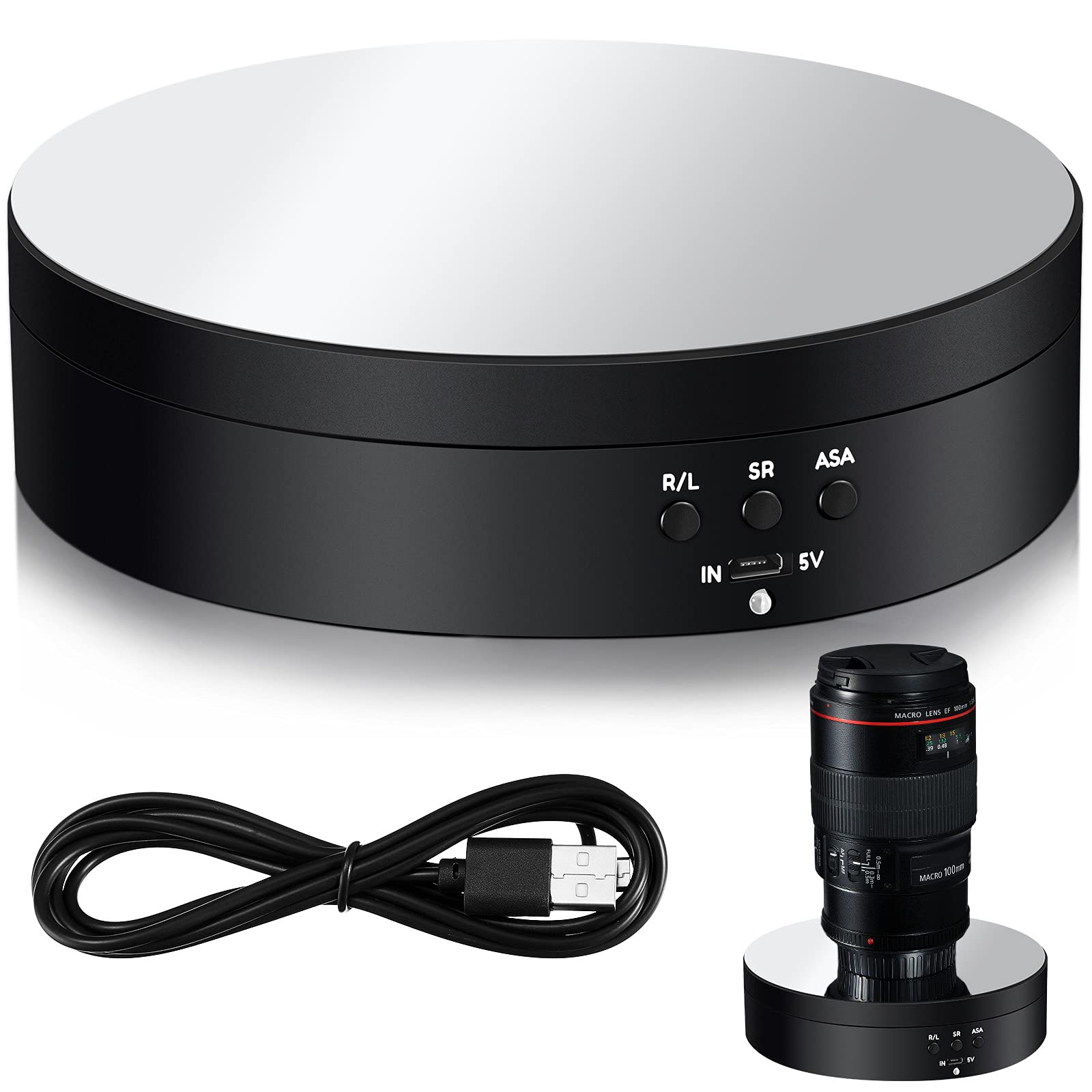 Hicarer Rotating Display Stand 360 Degree Motorized Rotating Turntable Display Stand with USB Power Cable for Photography Products and Shows, Black (PVC)