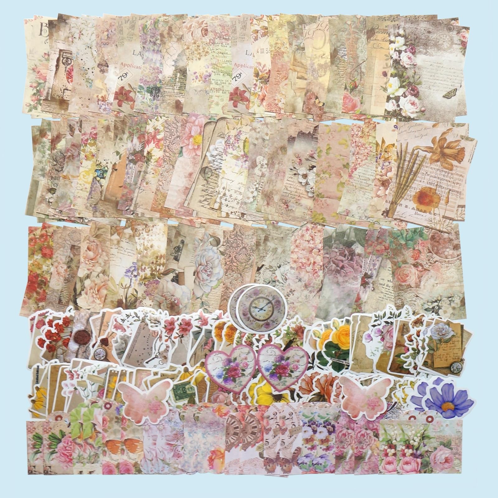 200 Pieces Vintage Ephemera Bundle Junk Journal Kit Scrapbook Supplies Paper Sticker Material Pack Scrapbooking kit for Art Journaling Bullet Journals Planners Collage Decoupage Crafter Gifts