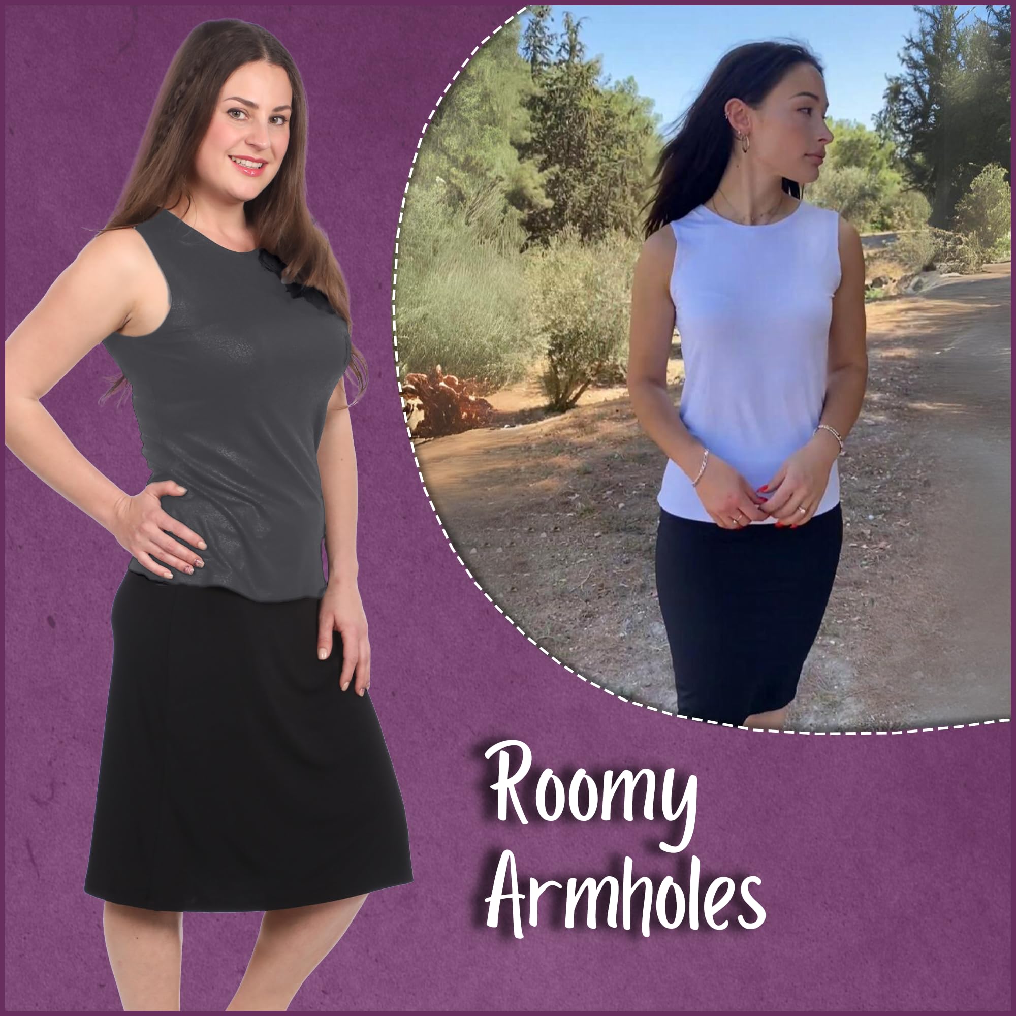 Kosher Casual Modest High Neck Tank Top for Women Full-Shoulder Sleeveless Shell Medium Black