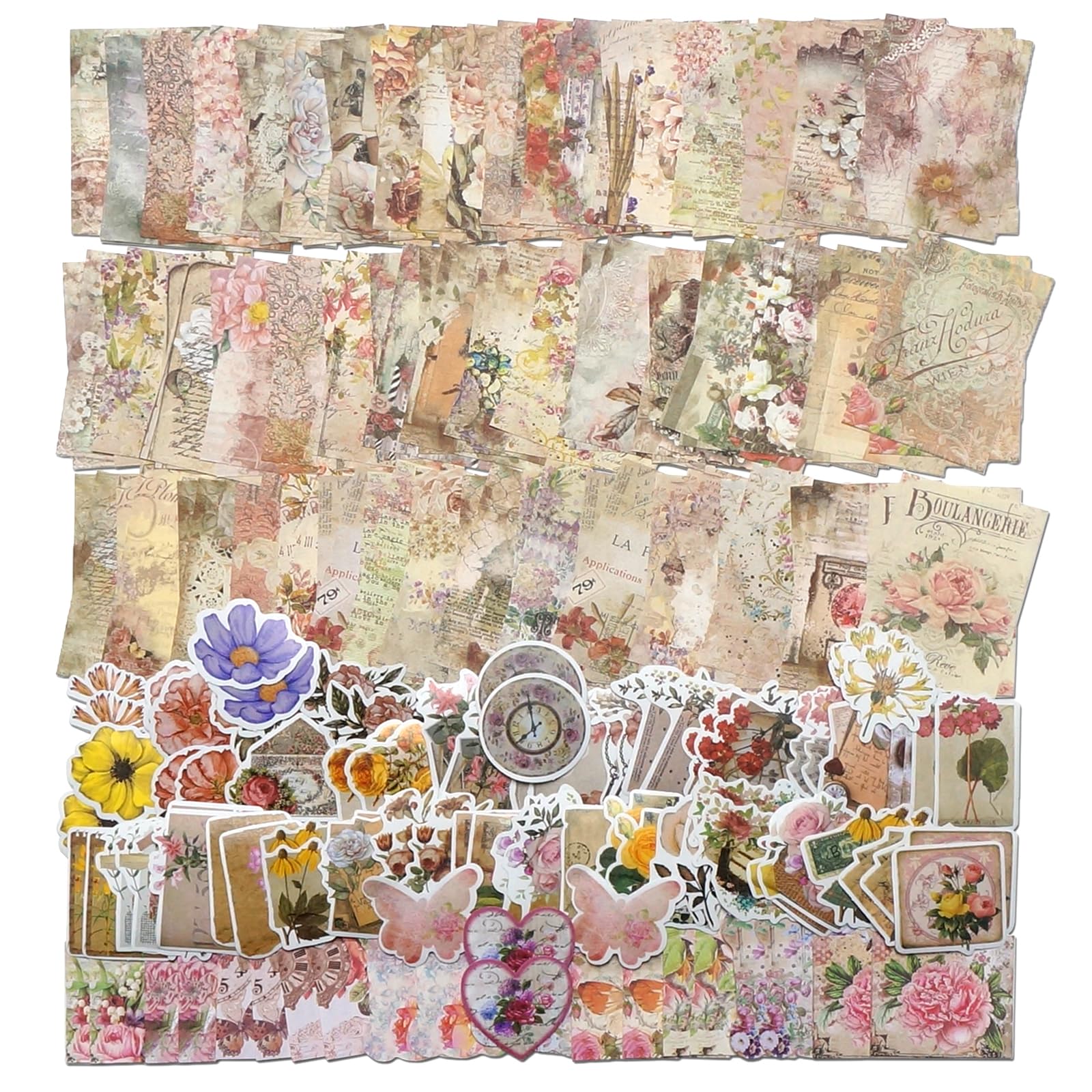 200 Pieces Vintage Ephemera Bundle Junk Journal Kit Scrapbook Supplies Paper Sticker Material Pack Scrapbooking kit for Art Journaling Bullet Journals Planners Collage Decoupage Crafter Gifts