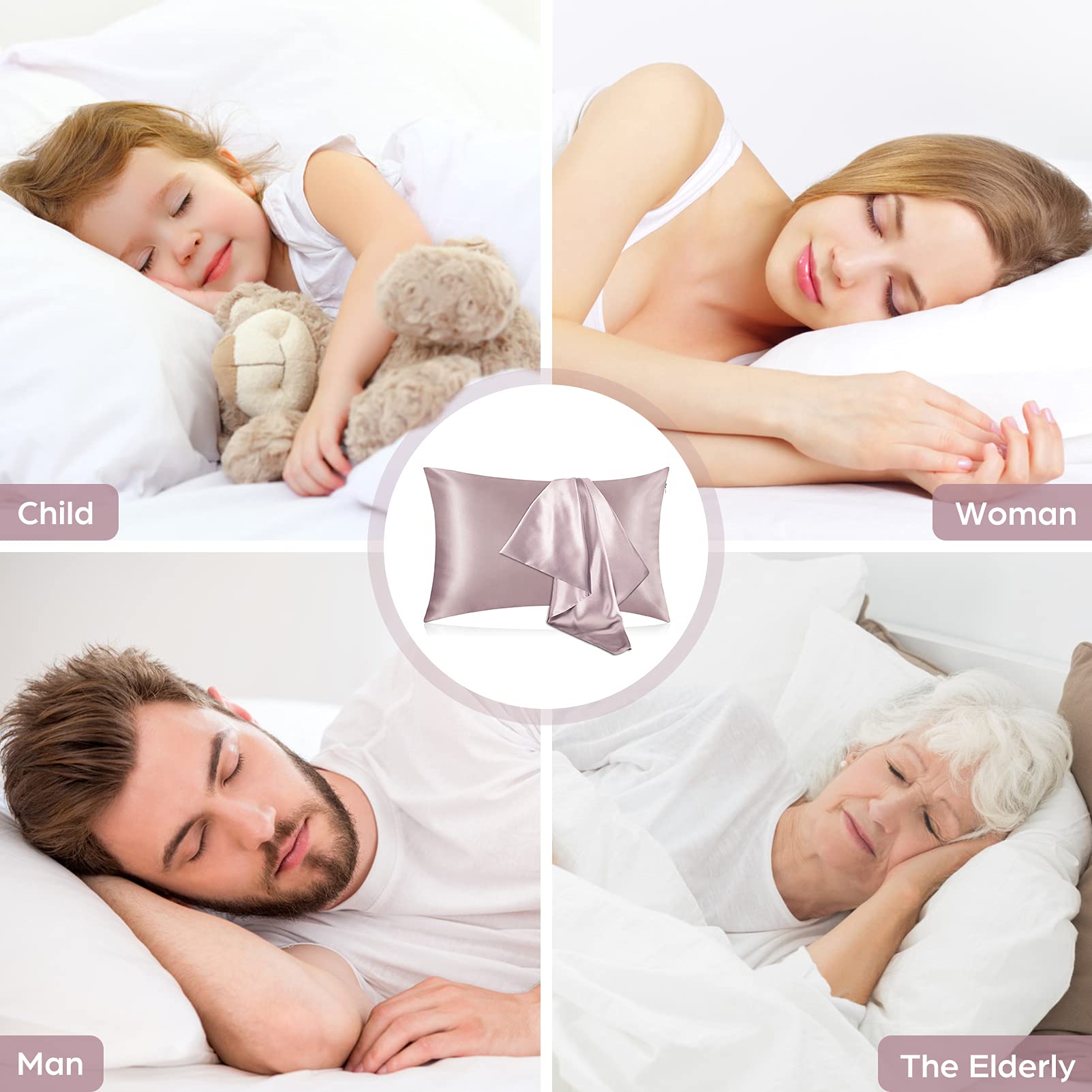 Veaken Silk Pillowcase for Hair and Skin, 2 Pack 100% Mulberry Silk Pillowcase 25 Momme, 600 Thread Count, Both Side Pure Silk Pillow Cover with Hidden Zipper (ApricotGray, Standard 20''×26'')