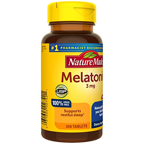 Nature Made Melatonin 3mg Tablets, 100% Drug Free Sleep Aid for Adults, 240 Tablets, 240 Day Supply