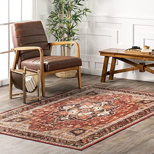 nuLOOM Hera Medallion Stain-Resistant Machine Washable Area Rug, 9' x 12', Red