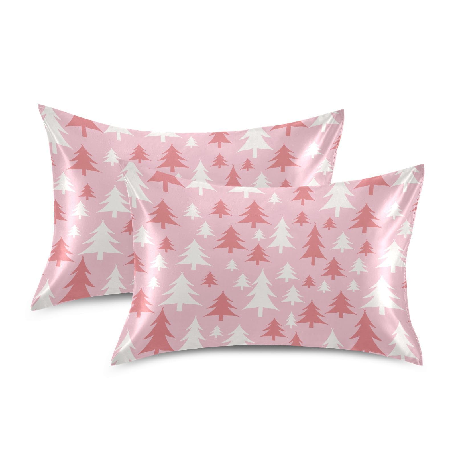 Christmas Trees Pillow Covers Silk Pillowcase for Hair and Skin with Envelope Closure Satin Pillowcase Standard Size Pillow Case for Bedroom Bed Sleeping (20x30 Inch)