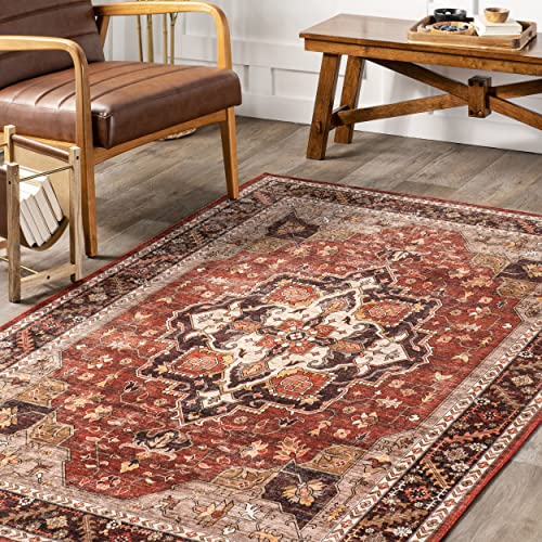 nuLOOM Hera Medallion Stain-Resistant Machine Washable Area Rug, 9' x 12', Red
