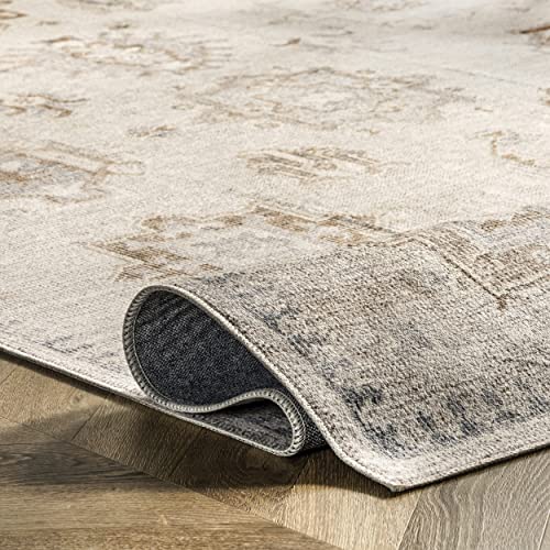 nuLOOM Krystin Distressed Machine Washable Area Rug, 6', Beige
