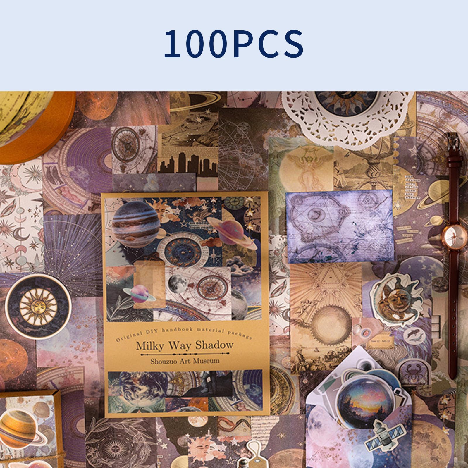 Chuchengio 100Pcs Scrapbook Craft Paper Kit for Scrapbook Journaling Supplies,Scrapbook Space Stickers Aesthetic for Scrapbooking Supplies,