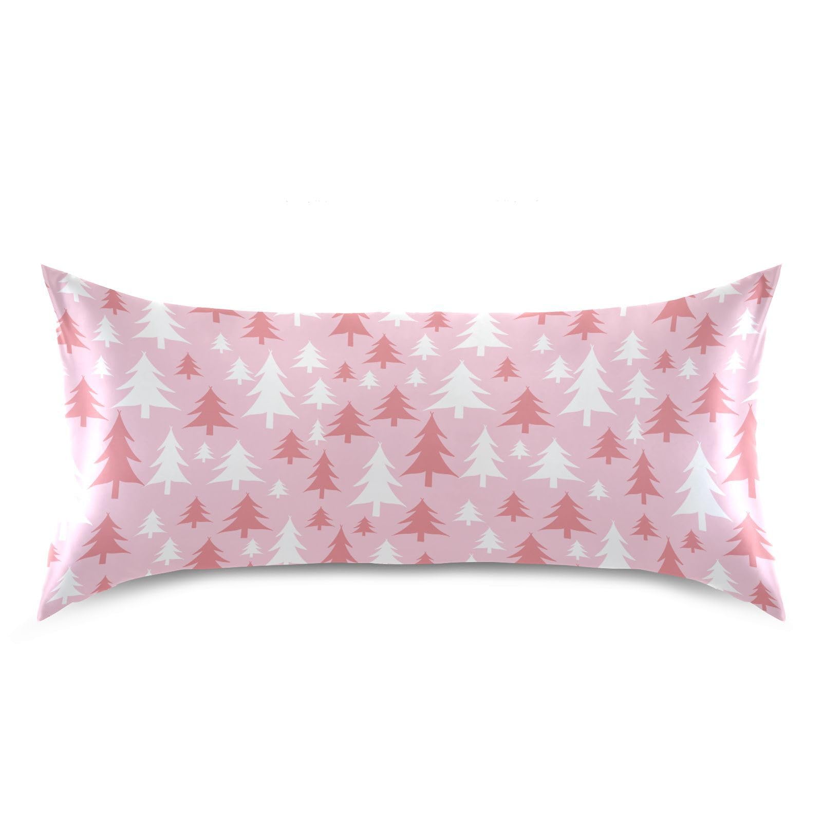 Christmas Trees Pillow Covers Silk Pillowcase for Hair and Skin with Envelope Closure Satin Pillowcase Standard Size Pillow Case for Bedroom Bed Sleeping (20x30 Inch)