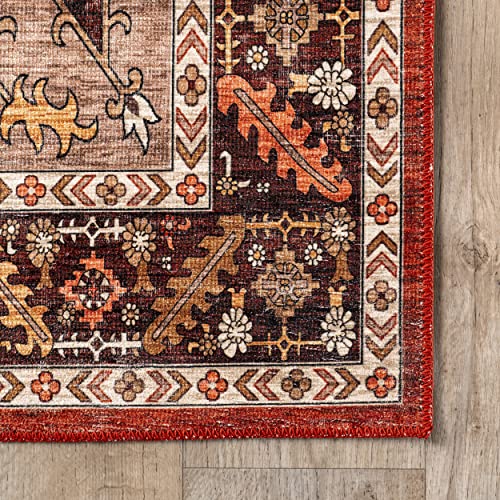 nuLOOM Hera Medallion Stain-Resistant Machine Washable Area Rug, 9' x 12', Red
