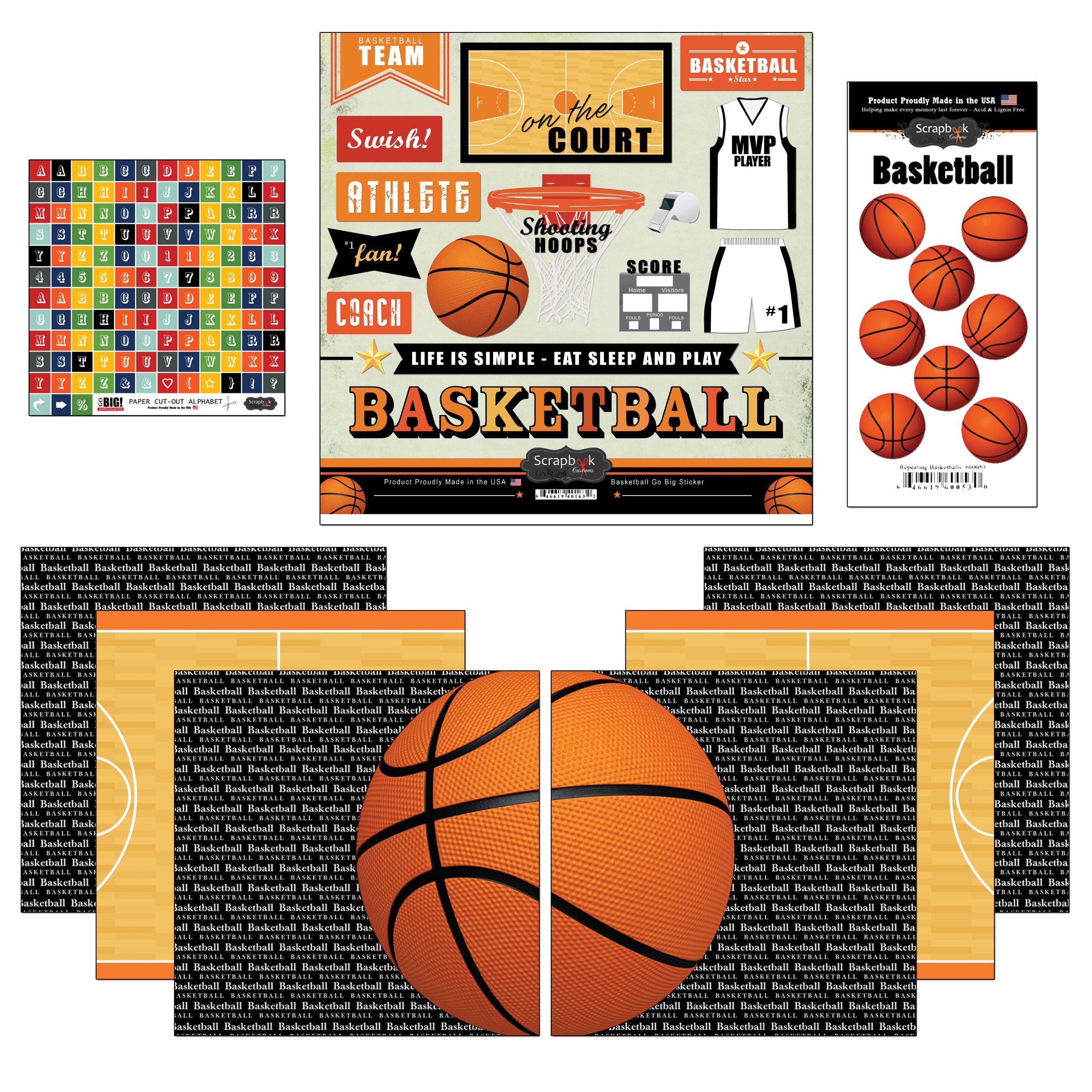 Scrapbook Customs Go Big Basketball Themed Paper and Stickers Scrapbook Kit, 12 inch by 12 inch