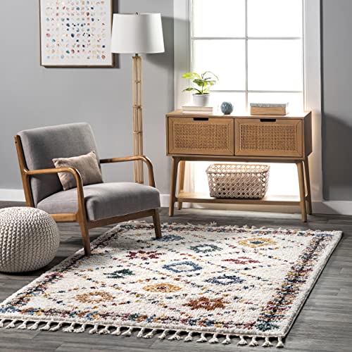 nuLOOM Coletta Diamond Bohemian Shag Area Rug, 8' x 10', Beige