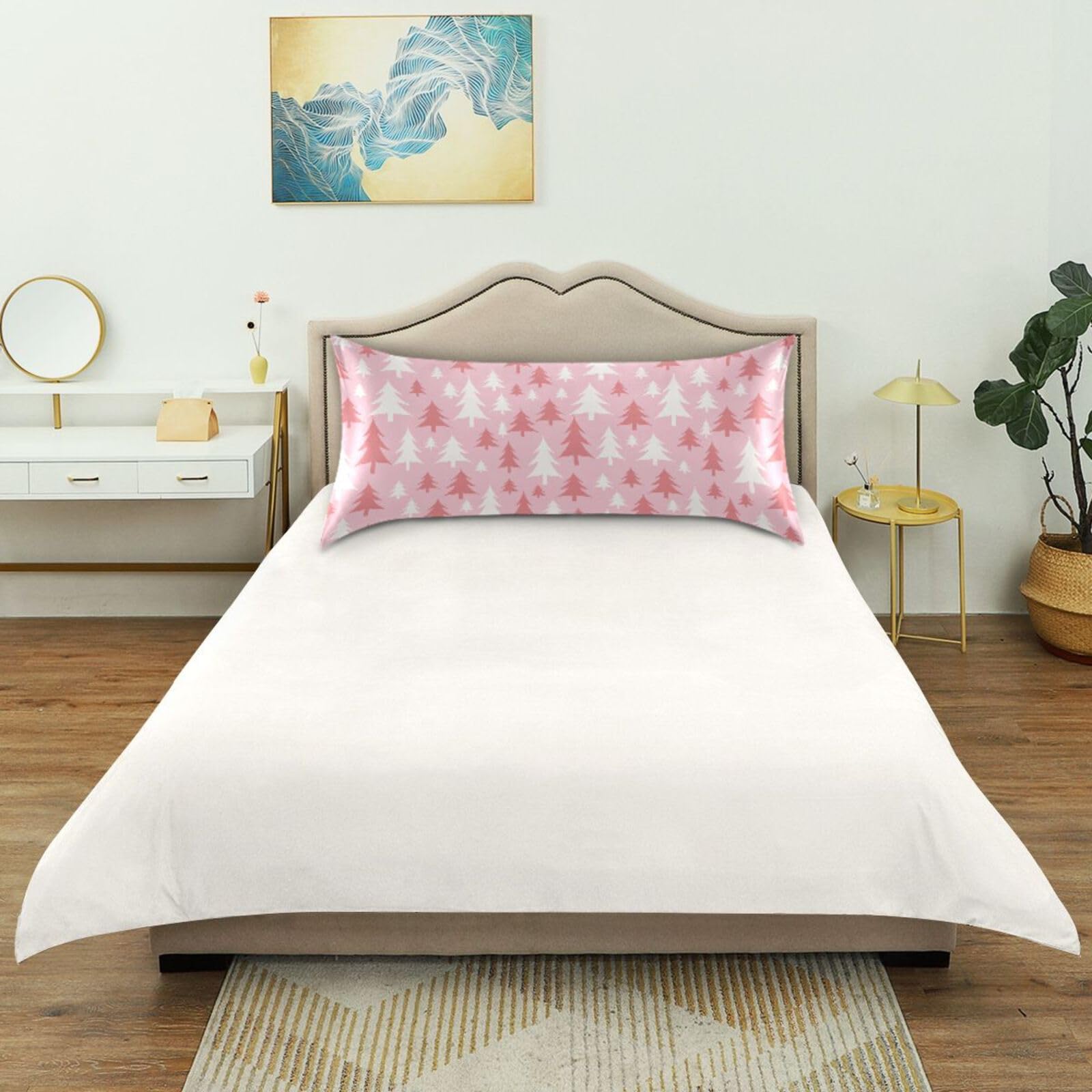 Christmas Trees Pillow Covers Silk Pillowcase for Hair and Skin with Envelope Closure Satin Pillowcase Standard Size Pillow Case for Bedroom Bed Sleeping (20x30 Inch)