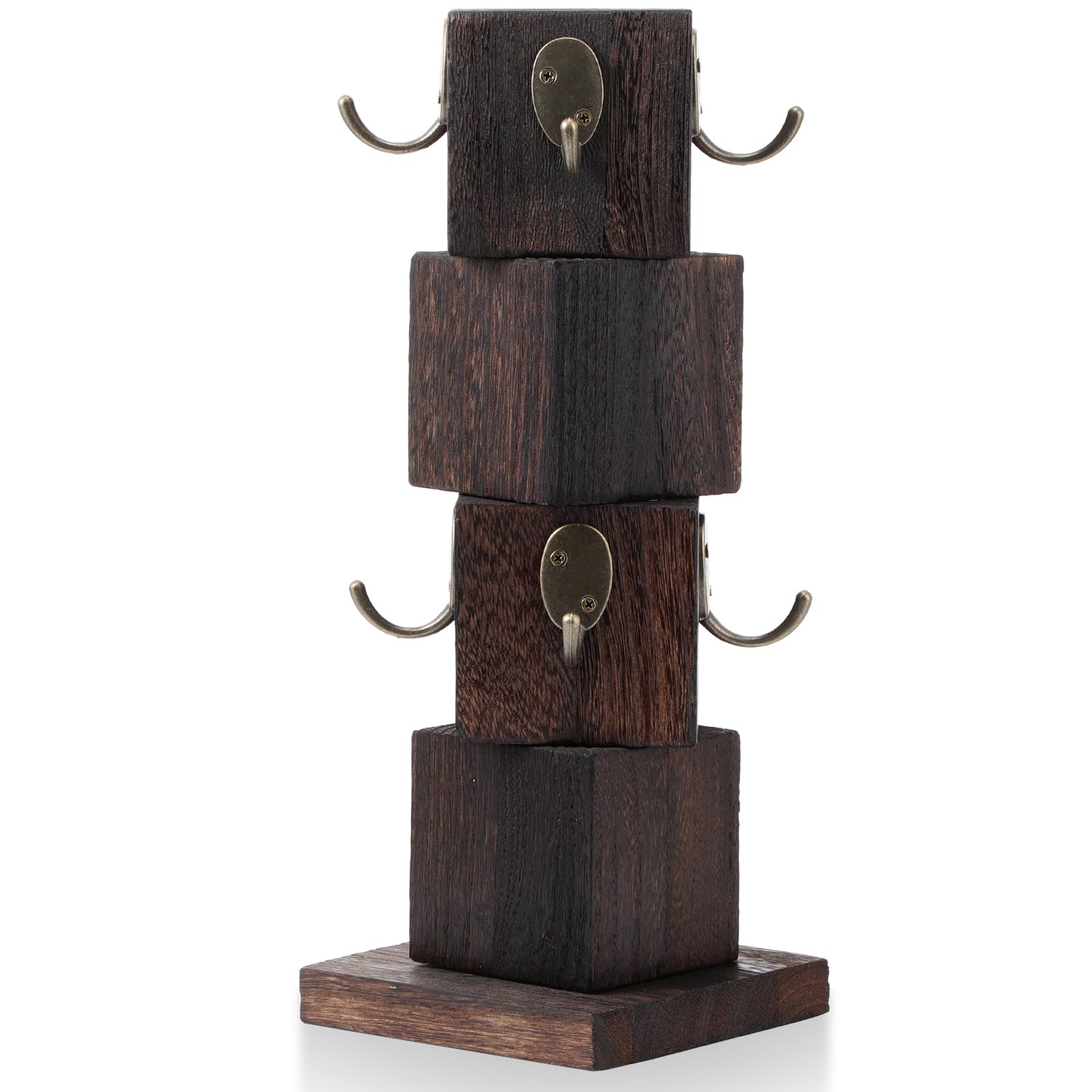 Vesici Wood Coffee Mug Holder Rustic Wooden Coffee Cup Holder for Counter Farmhouse Mug Tree Stand with 8 Cup Hangers, Vintage Mug Rack for Coffee Bar Kitchen (Brown)