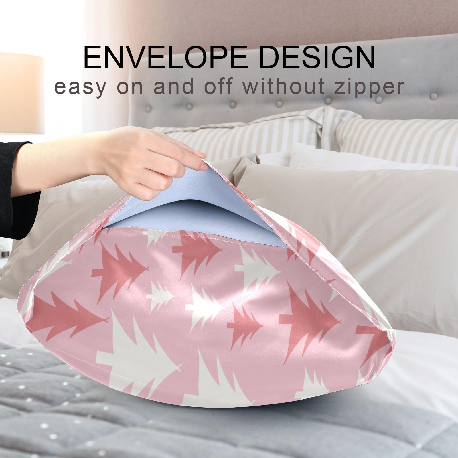 Christmas Trees Pillow Covers Silk Pillowcase for Hair and Skin with Envelope Closure Satin Pillowcase Standard Size Pillow Case for Bedroom Bed Sleeping (20x30 Inch)