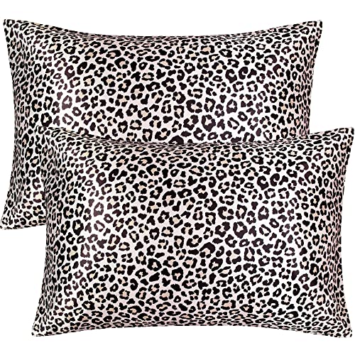 BEDELITE Satin Pillowcase for Hair and Skin Digital Printing, Super Soft Cooling Similar to Silk Pillow Cases 2 Pack with Envelope Closure, Gift for Women Men(Standard 20x26 Inch, Black Leopard)
