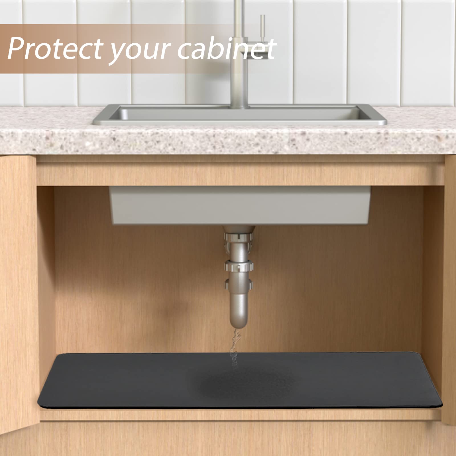 Under Sink Mat Liner for Kitchen 34" x 22",Absorbent Mats for Below Sinks,Quick Dry Under Sink Liner Drip Tray,Waterproof Cabinet Protector/Shelf Liners,Slip Resistant,Cut to Fit Cabinets,Washable