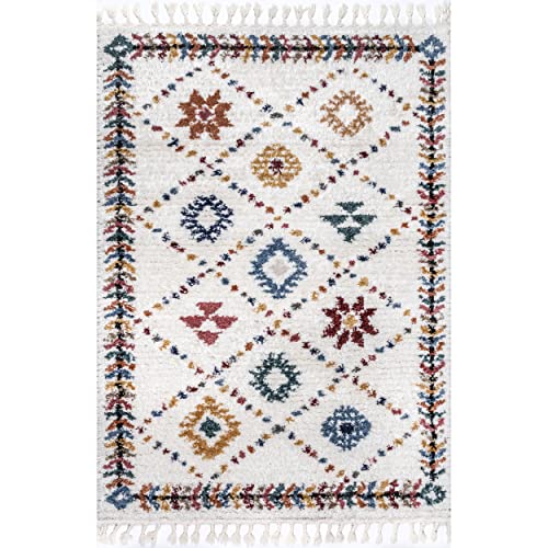 nuLOOM Coletta Diamond Bohemian Shag Area Rug, 8' x 10', Beige