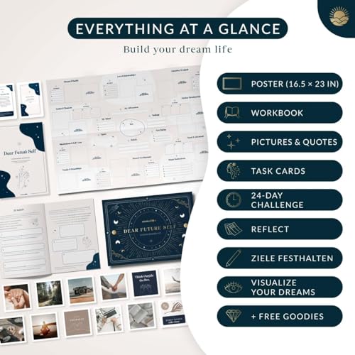 Mindmellow Vision Board Kit “Dear Future Self” - Vision Board Supplies with Wall Poster, Pictures, Workbook, Inspirational Cards - Vision Board Book