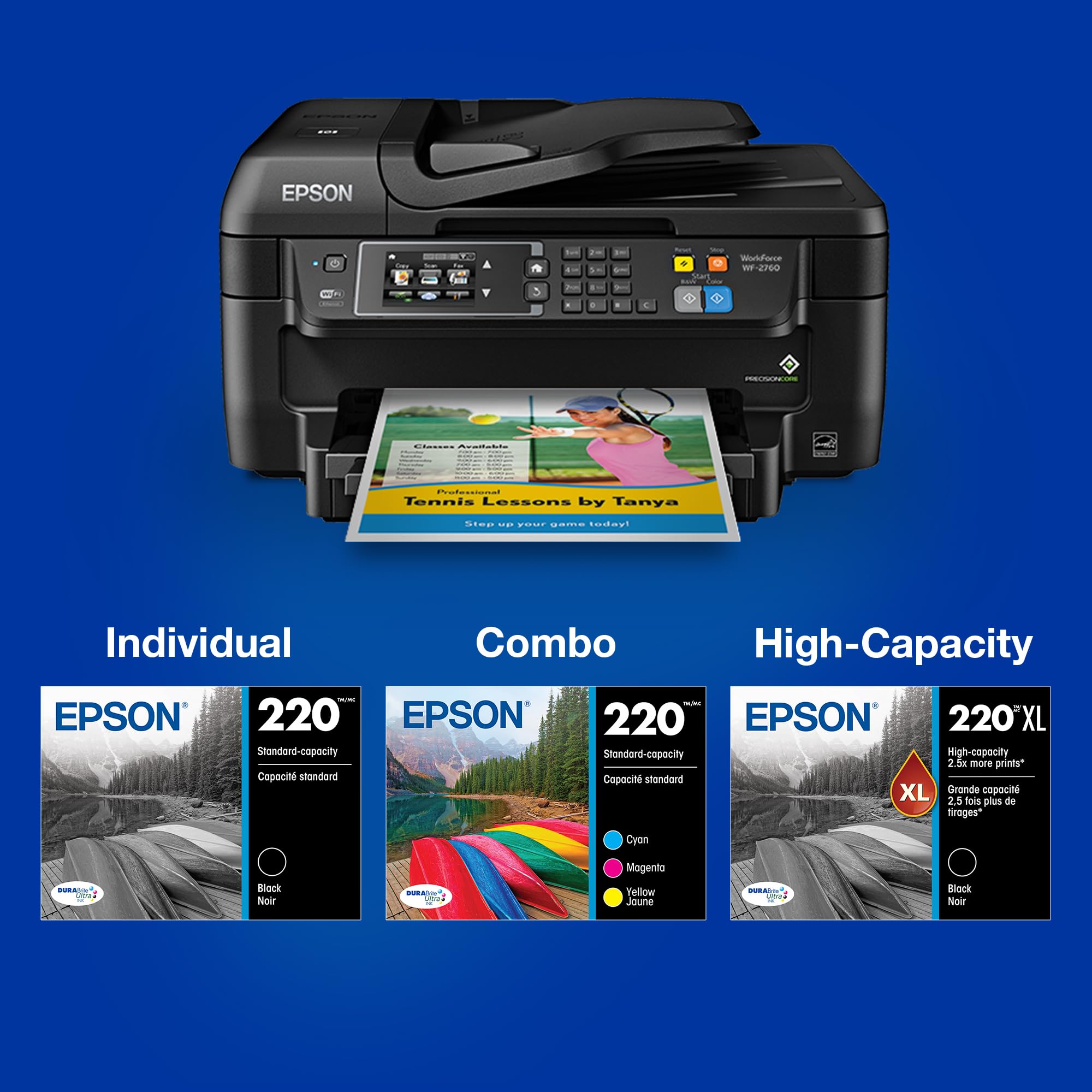 Epson T220120-BCS DURABrite Ultra Black & Color Combo Pack Standard Capacity -Cartridge -Ink (WF-2760, WF-2750, WF-2660, WF-2650, WF-2630, XP-424, XP-420, XP-320),Black and Color Combo Pack