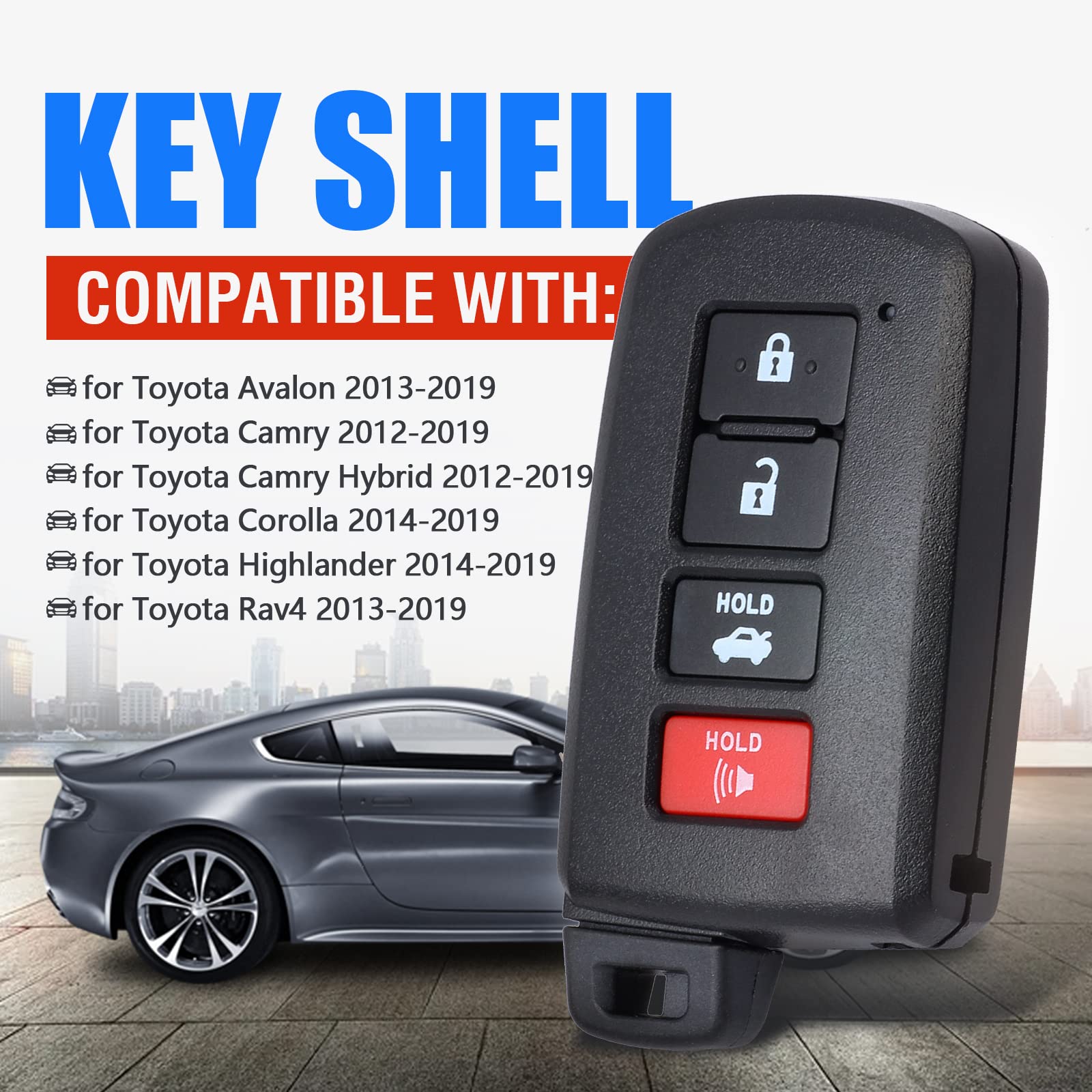 Keymall Key Fob Cover,Remote Key Case Shell for Avalon Camry Corolla Highlander Rav4 4 Buttons HYQ14FBA,Just a Key Shell
