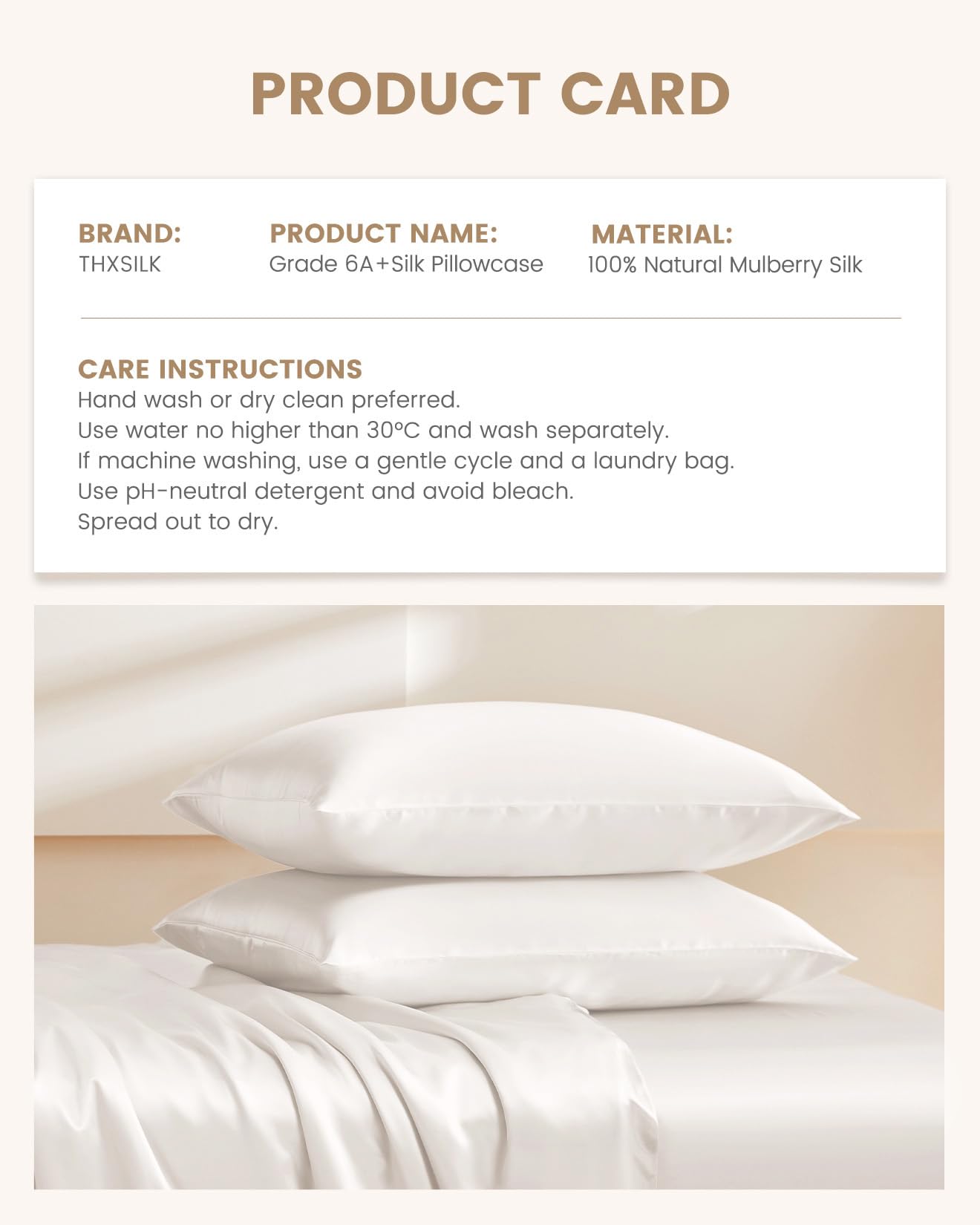 THXSILK 100% Silk Pillowcase for Hair and Skin, Both Sides Grade 6A+ Mulberry Silk Pillow Case with Hidden Zipper, Soft Smooth White Pillowcase(1pc, Queen Size 20"x30")