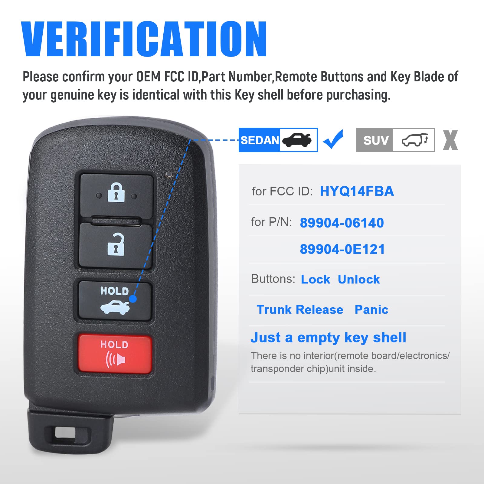 Keymall Key Fob Cover,Remote Key Case Shell for Avalon Camry Corolla Highlander Rav4 4 Buttons HYQ14FBA,Just a Key Shell