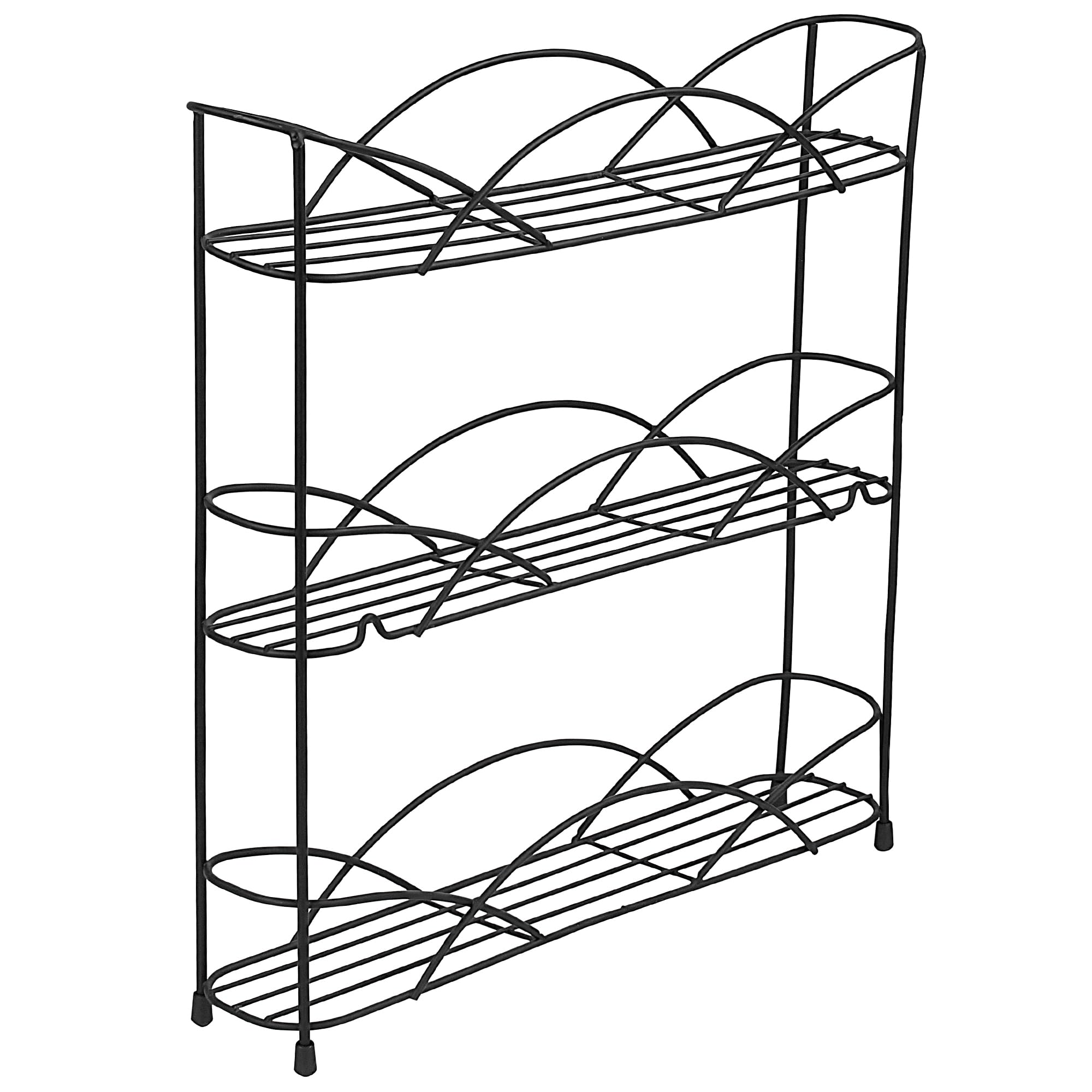 Spectrum Diversified Countertop 3-Tier Rack Kitchen Cabinet Organizer or Optional Wall-Mounted Storage, 3 Spice Shelves, Raised Rubberized Feet, Black