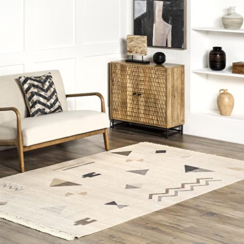 nuLOOM Noémie Tribal Synbols Tasseled Area Rug, 8' x 10', Ivory