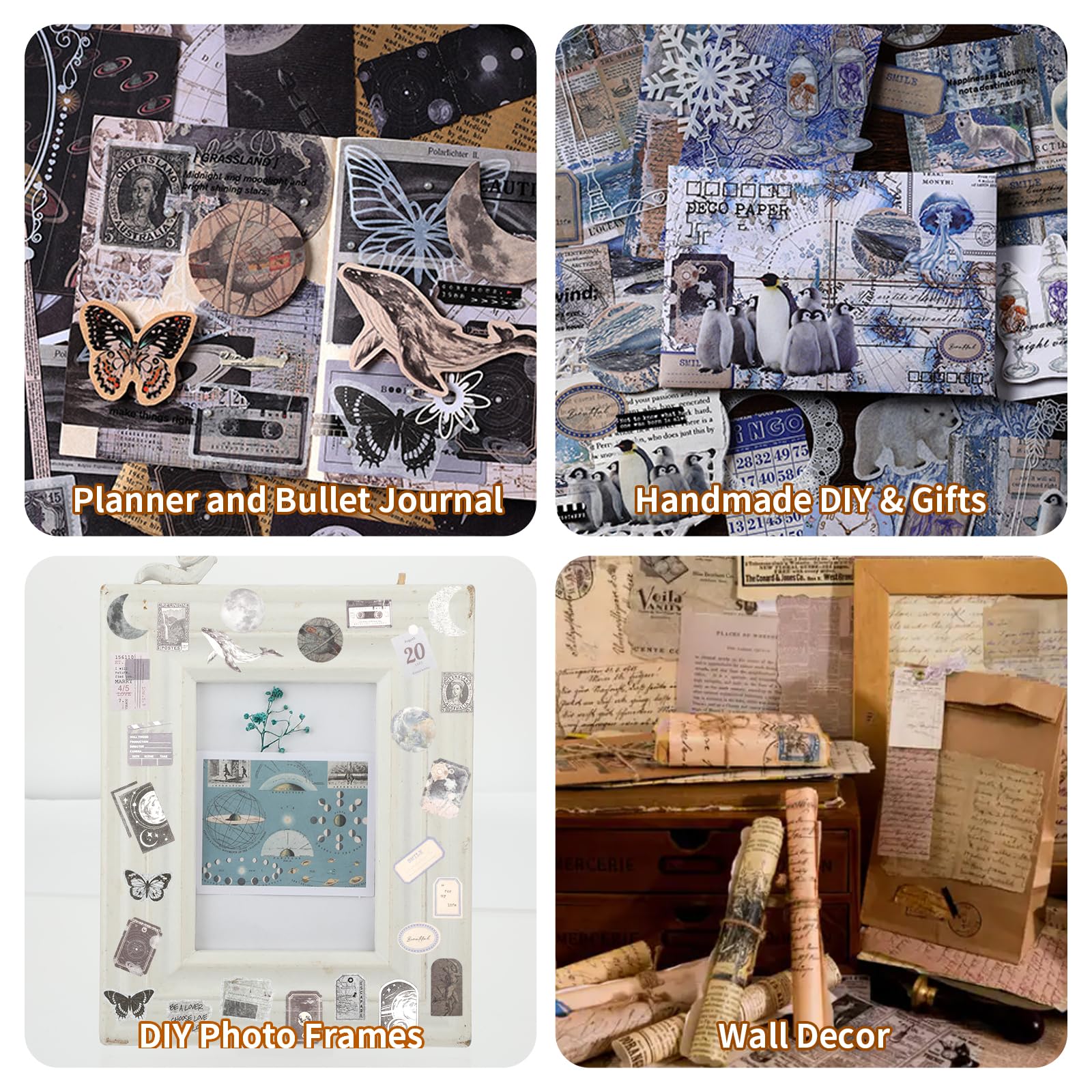 200 Pieces Vintage Scrapbook Kit Scrapbook Stickers Journaling Stickers for Scrapbooking Materials, Planner DIY Arts Craft Collage