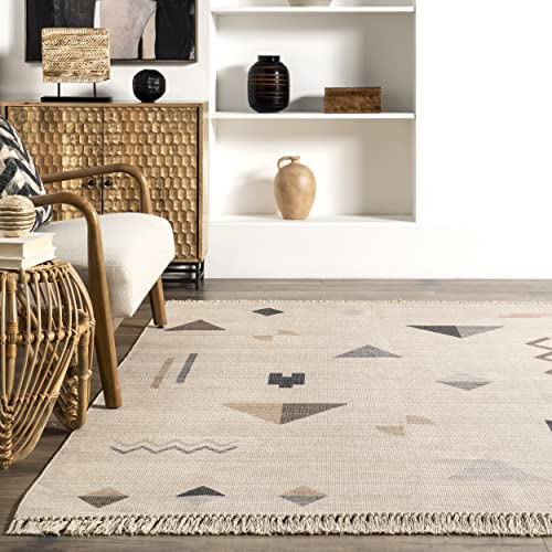 nuLOOM Noémie Tribal Synbols Tasseled Area Rug, 8' x 10', Ivory