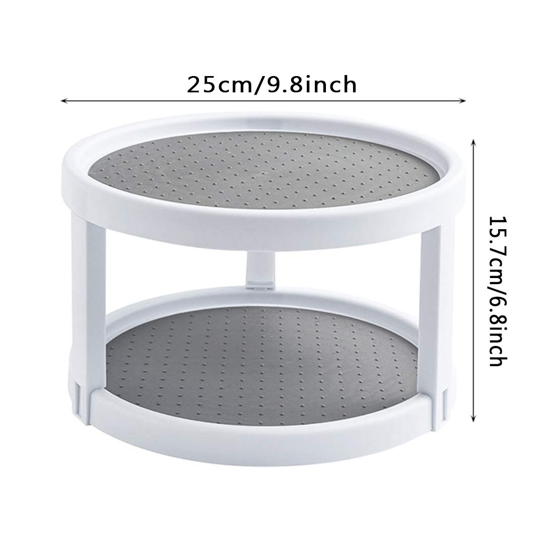 DLD 2-layer rotatable two-layer sideboard, spice rack, storage rack, lazy Susan turntable, non-slip shelf White/Gray (Double layer)