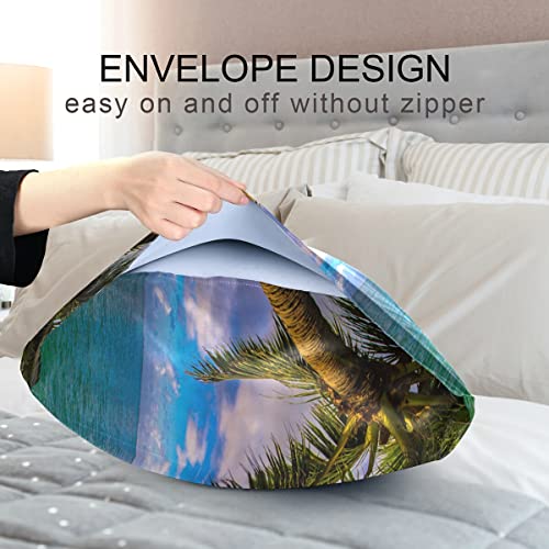 Tropical Beach Sea Sunrise Palm Tree Satin Pillowcase Silk Pillow Case for Hair and Skin Pillow Covers with Envelope Closure,Standard Size 20x26 Inch