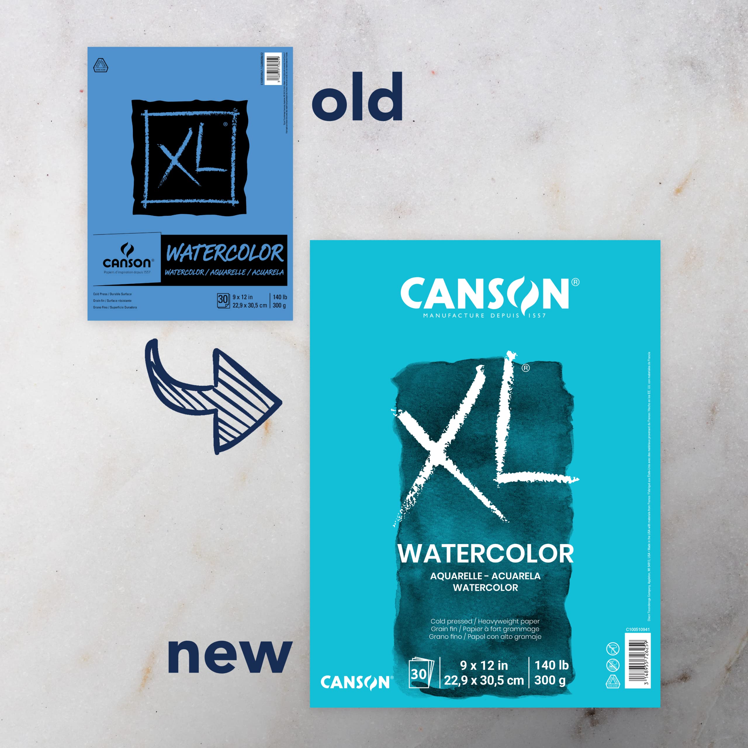 Canson XL Series Watercolor Textured Paper Pad for Paint, Pencil, Ink, Charcoal, Pastel, and Acrylic, Fold Over, 140 Pound, 9x12 Inch, , 30 Sheets