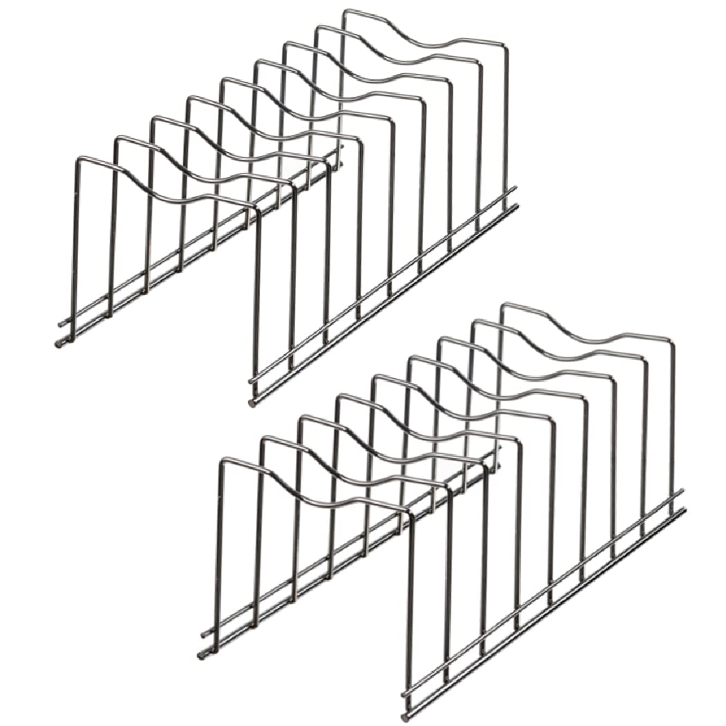 blitzlabs Pot Pan Lid Holder Rack Organizer, Kitchen Dish Plate Storage Organizer and Drying Rack, Bakeware Pot Lid Rack Holder Organizer, Pantry and Cabinet Holder Nickel, Pack of 2