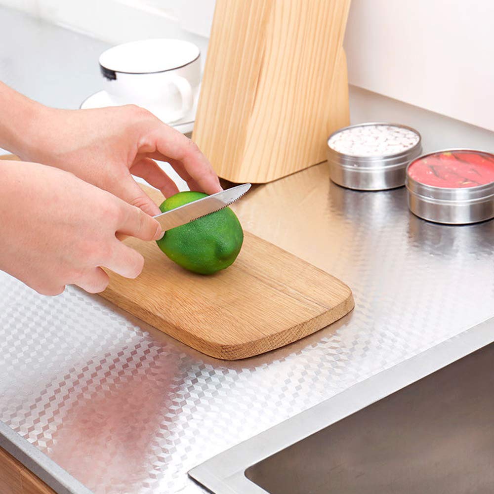 Kitchen Oil Proof Waterproof Sticker Aluminum Foil, Self Adhesive Backsplash Wallpaper, Removable Protective Film for Wall Stove Cabinet Countertop Drawer Liner (2 Roll, Each 117 x 11.7") (30ml)