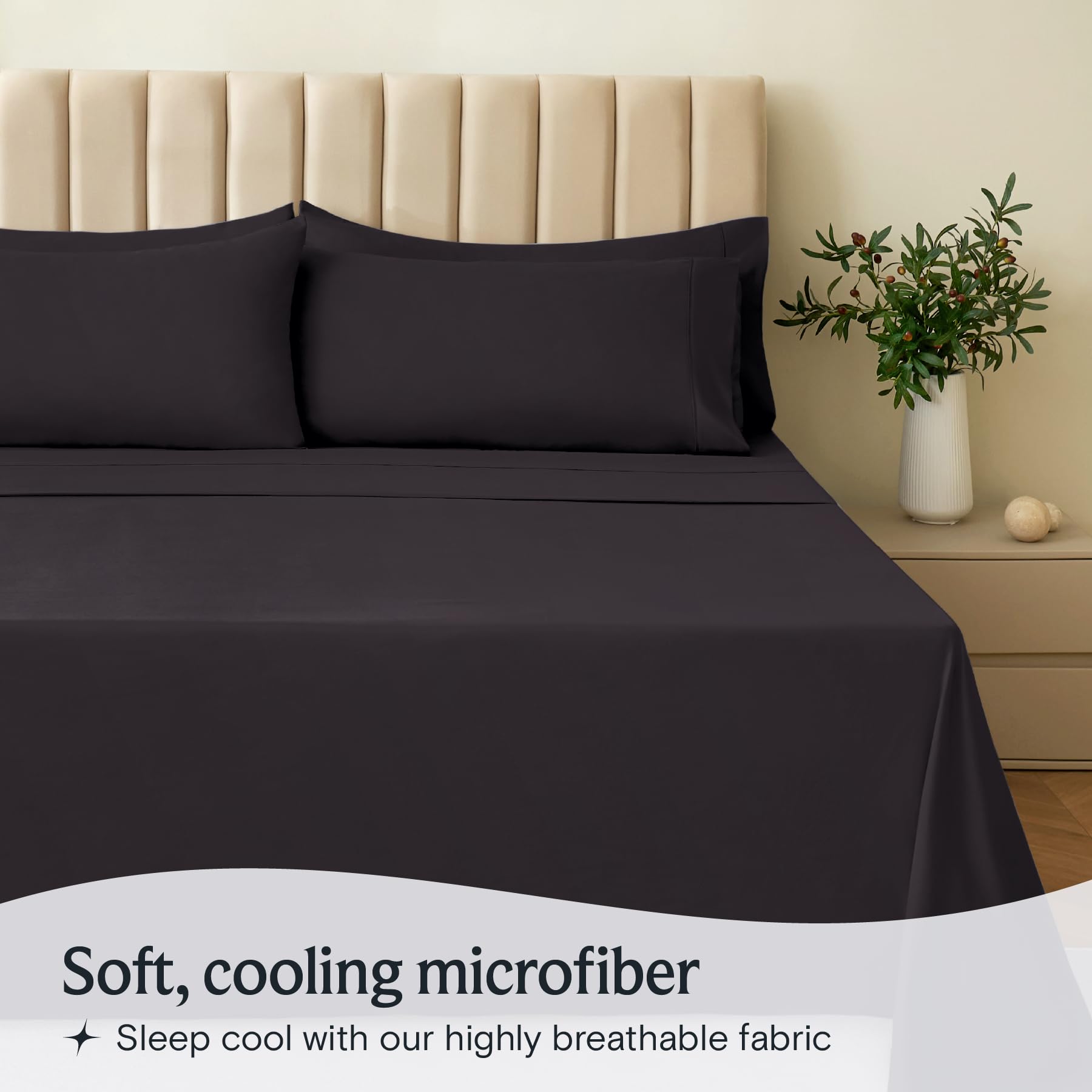 LuxClub Collection Pillowcases 2 Pack - Eco Friendly Wrinkle Free Cooling Pillow Cases with Satin Trim - Machine Washable Hotel Bedding Silky Soft - Black King