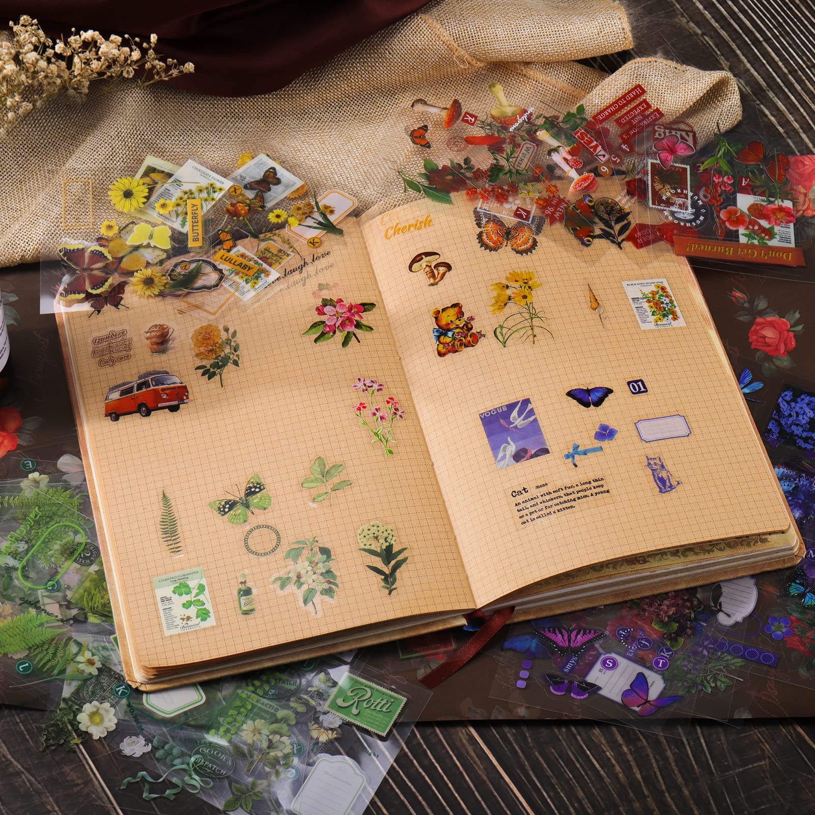 AIERSA Vintage Scrapbooking Journaling Supplies Kit,508Pcs Butterfly Flowers Nature Aesthetic Stickers for DIY Scrapbook,Art Journaling, Junk Journals, Bullet Journaling