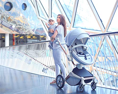 Hot Mom Baby Stroller 360 Degree Rotation Function, Pu Leather Baby Bassinet and Seat Combo Pushchai & Pram, Grey