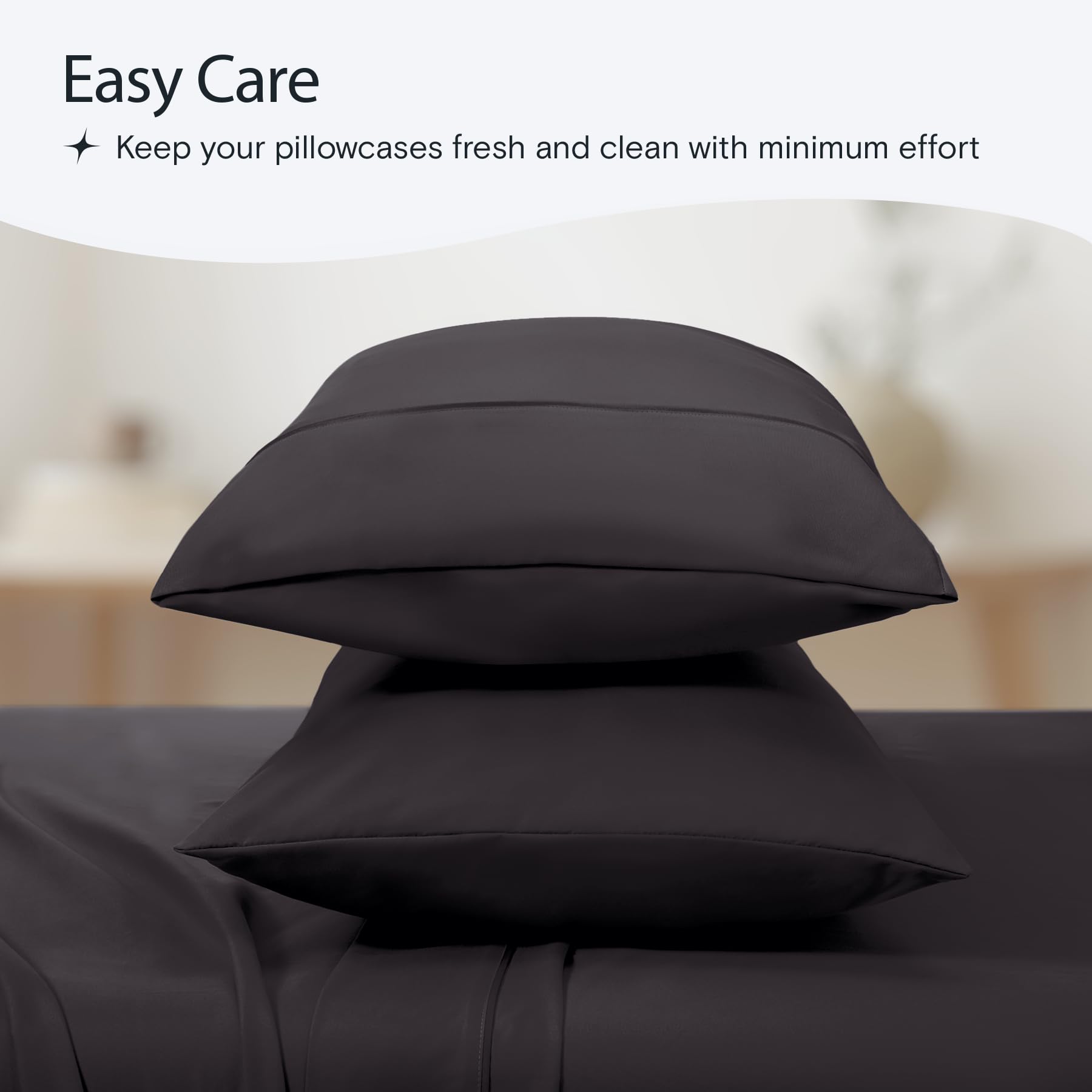 LuxClub Collection Pillowcases 2 Pack - Eco Friendly Wrinkle Free Cooling Pillow Cases with Satin Trim - Machine Washable Hotel Bedding Silky Soft - Black King