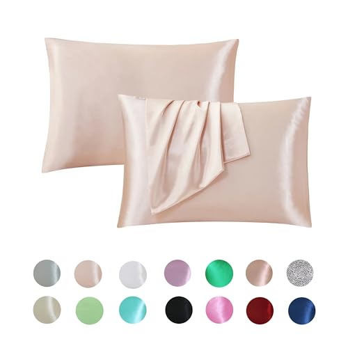 Superlake Ultrsoft Satin Pillowcase for Hair and Skin, Set of 2pc 20x30 Inches Pink Silk Queen Pillow Case, Envelope Closure Pillow Covers Gift for Women and Men (Queen, Pink)