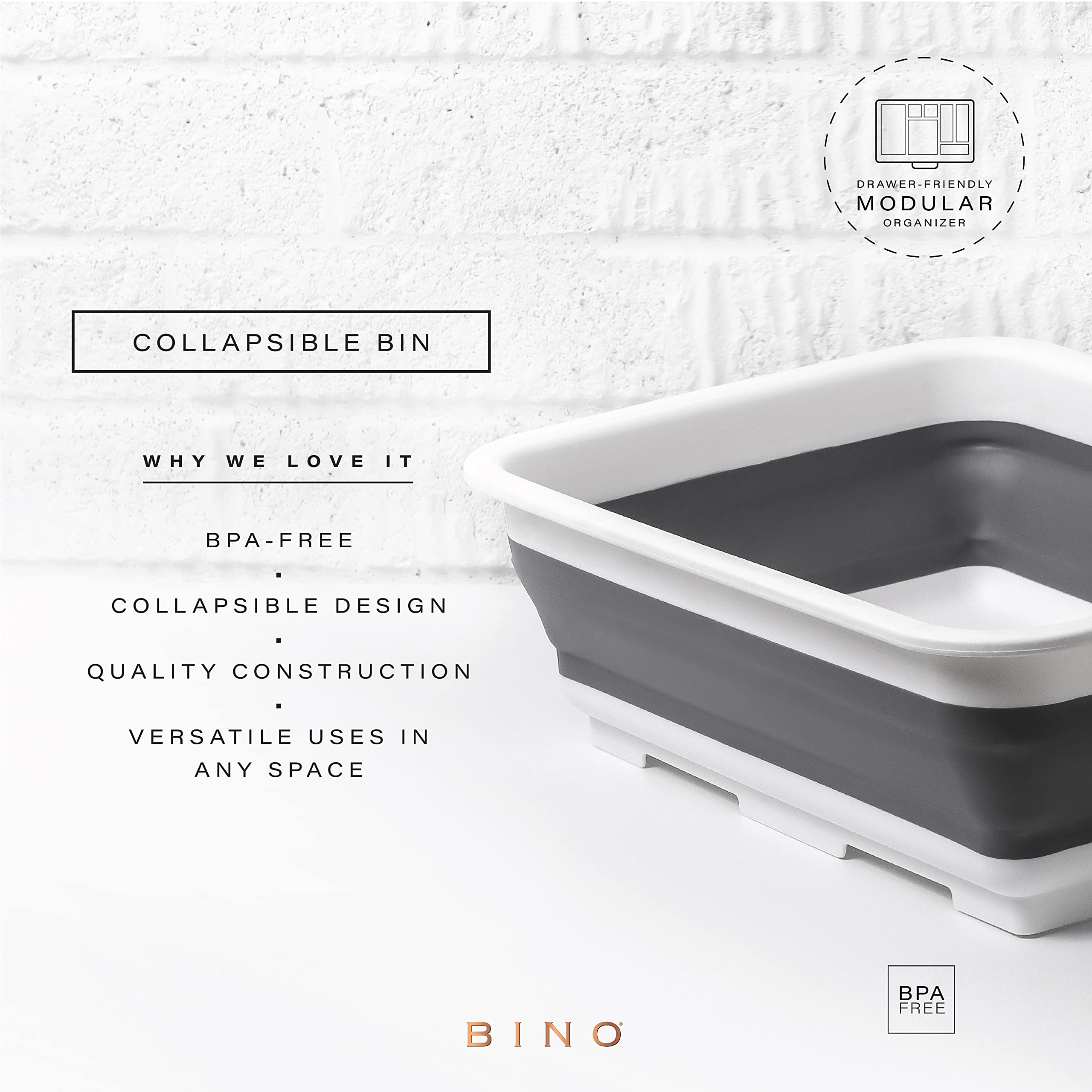 BINO Collapsible Wash Basin - Space Saving Portable Folding Dish Pan Dish Tub, White