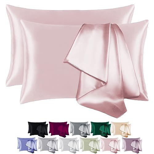 BEIJOEY 100% Mulberry Silk Pillowcase for Hair and Skin,with Hidden Zipper,Both Sides 19 Momme 600 Thread Count Natural Silk Pillow Cover,Soft Breathable Smooth (Light Pink, Standard 20''x26'')
