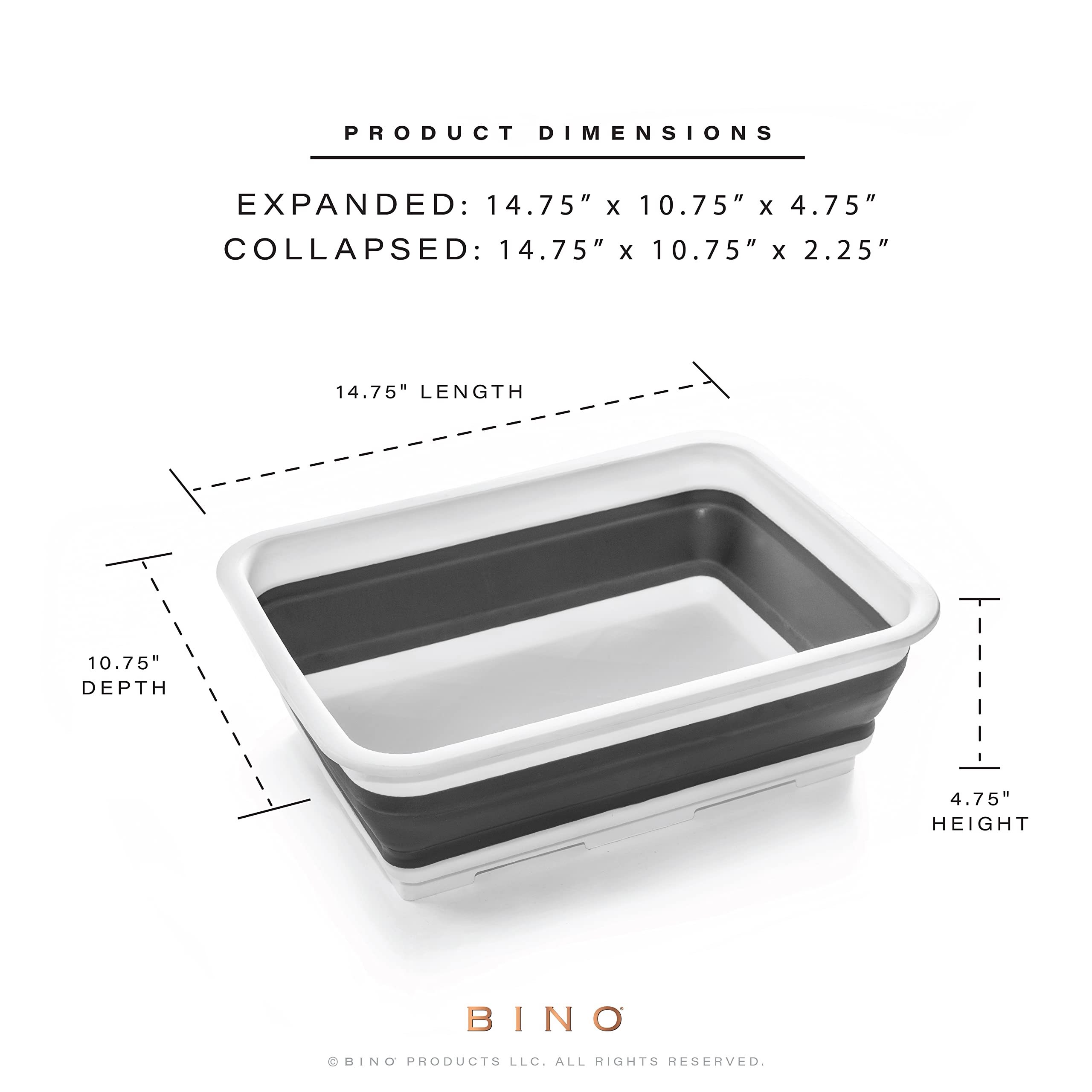 BINO Collapsible Wash Basin - Space Saving Portable Folding Dish Pan Dish Tub, White