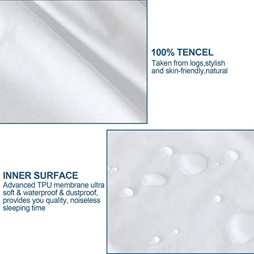 Pillow Protectors Pillow Cases Queen 2 Pack 100% Waterproof Tencel Silk Soft & Skin Friendly with Hidden Zipper Encasement Covers for Queen Size Pillows, Machine Washable